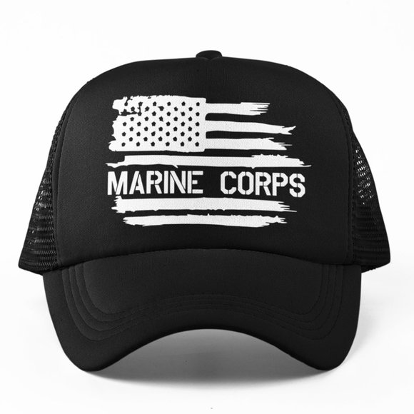 OTTO | Accessories | Marine Corps American Flag Black Foam Trucker Hat ...